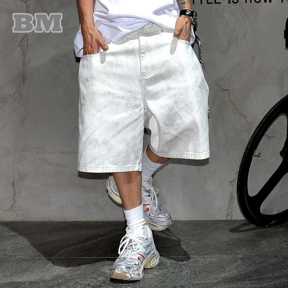 High-Quality-Streetwear-Dirty-White-Jorts-Men-Clothes-Distressed-Denim ...