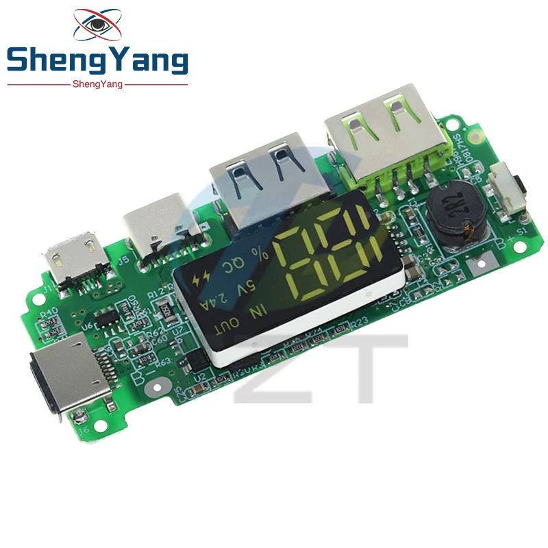 LED Dual USB 5V 2.4A Micro/Type-C USB Mobile Power Bank 18650 Charging ...