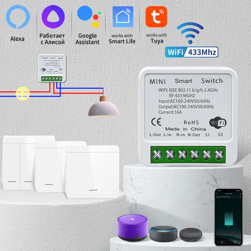 Tuya WiFi Smart Switch For Lighting 20A RF 433Mhz Wireless Switch Smart ...
