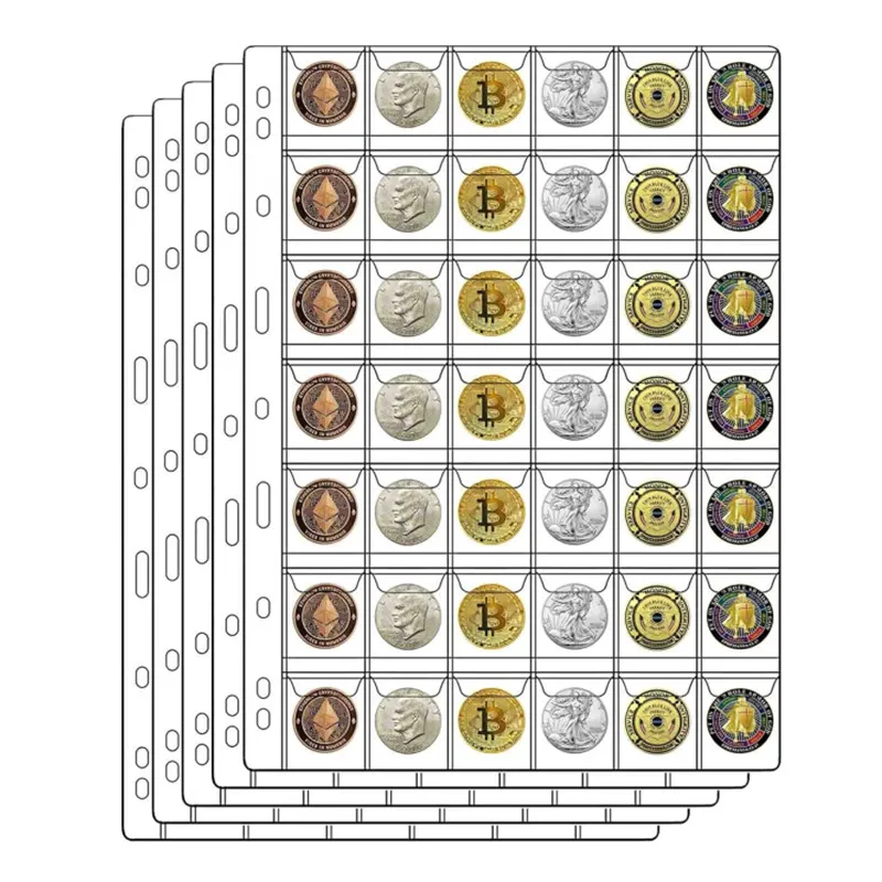 10Pcs 6/9/12/20/30/42 Grids Coin Album Pages PVC Pocket Coin Holder ...