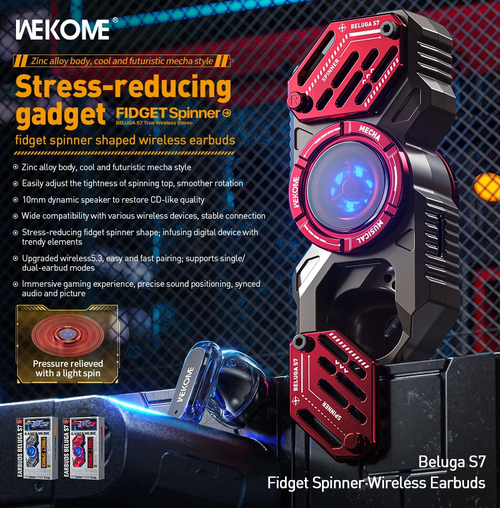 WEKOME-Fidget-Spinner-Shaped-Wireless-Earbuds-V5-3-Bluetooth-Earphones ...