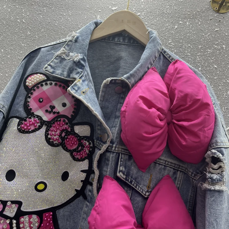 Sanrio Hello Kitty Women's Short Loose Denim Coat New Cartoon Studded ...