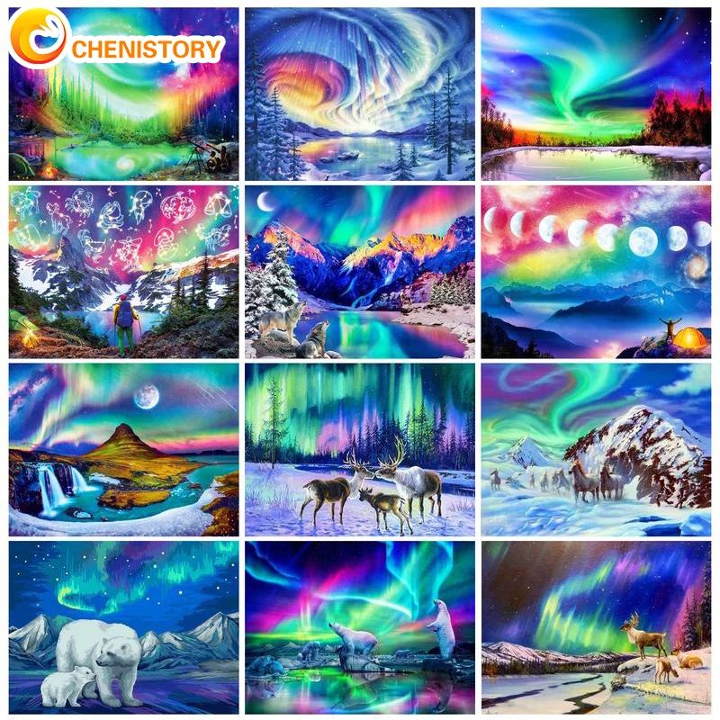 CHENISTORY DIY Painting By Numbers Aurora Landscape Paint By Numbers ...
