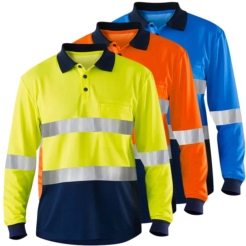 S-3XL Long Sleeve Safety Workwear Shirt Hi Vis Polo Shirts Quick-dry ...