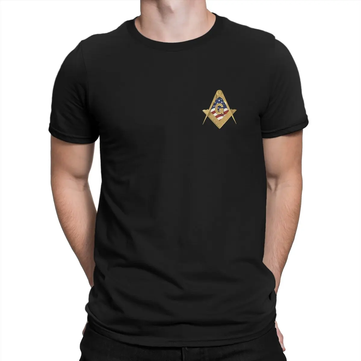 Freemason-Gold-Square-Compass-USA-American-Flag-Masonic-Tshirt-Homme ...