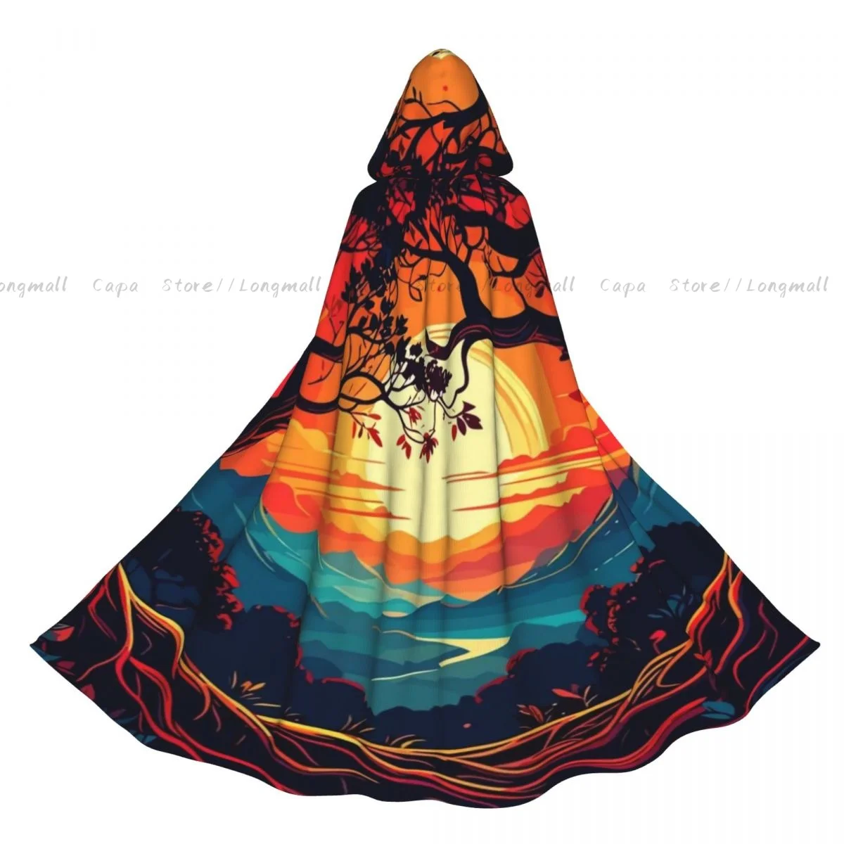 Adult Halloween Fiery Sunset Cloak Cape Hooded Medieval Costume Full ...