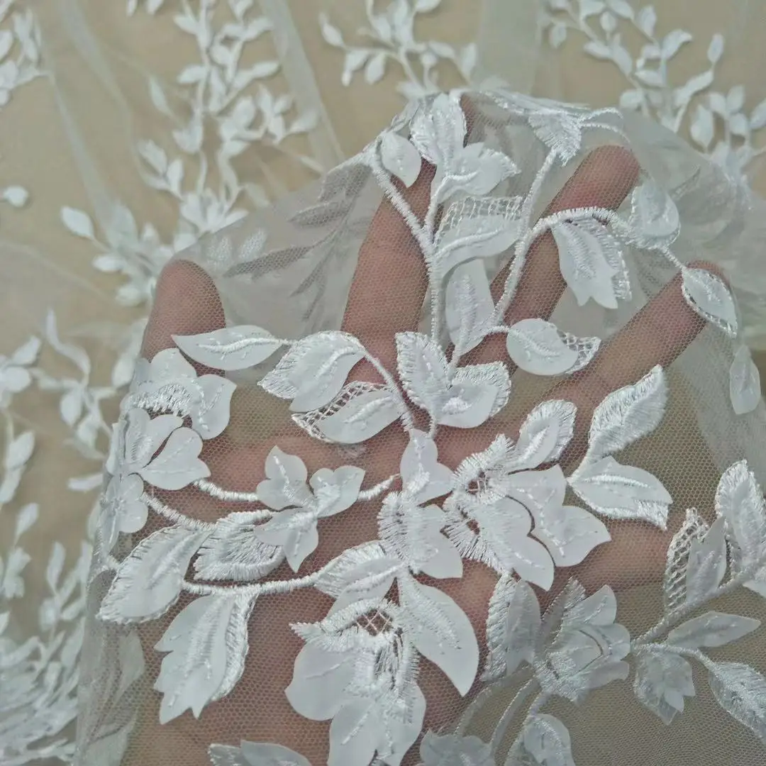 Off-white-laser-flower-3d-soft-wedding-gauze-full-width-wedding-dress ...