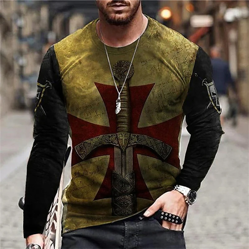 Spring New Mens Cross Printed Oversize O Collared Vintage T Shirts ...