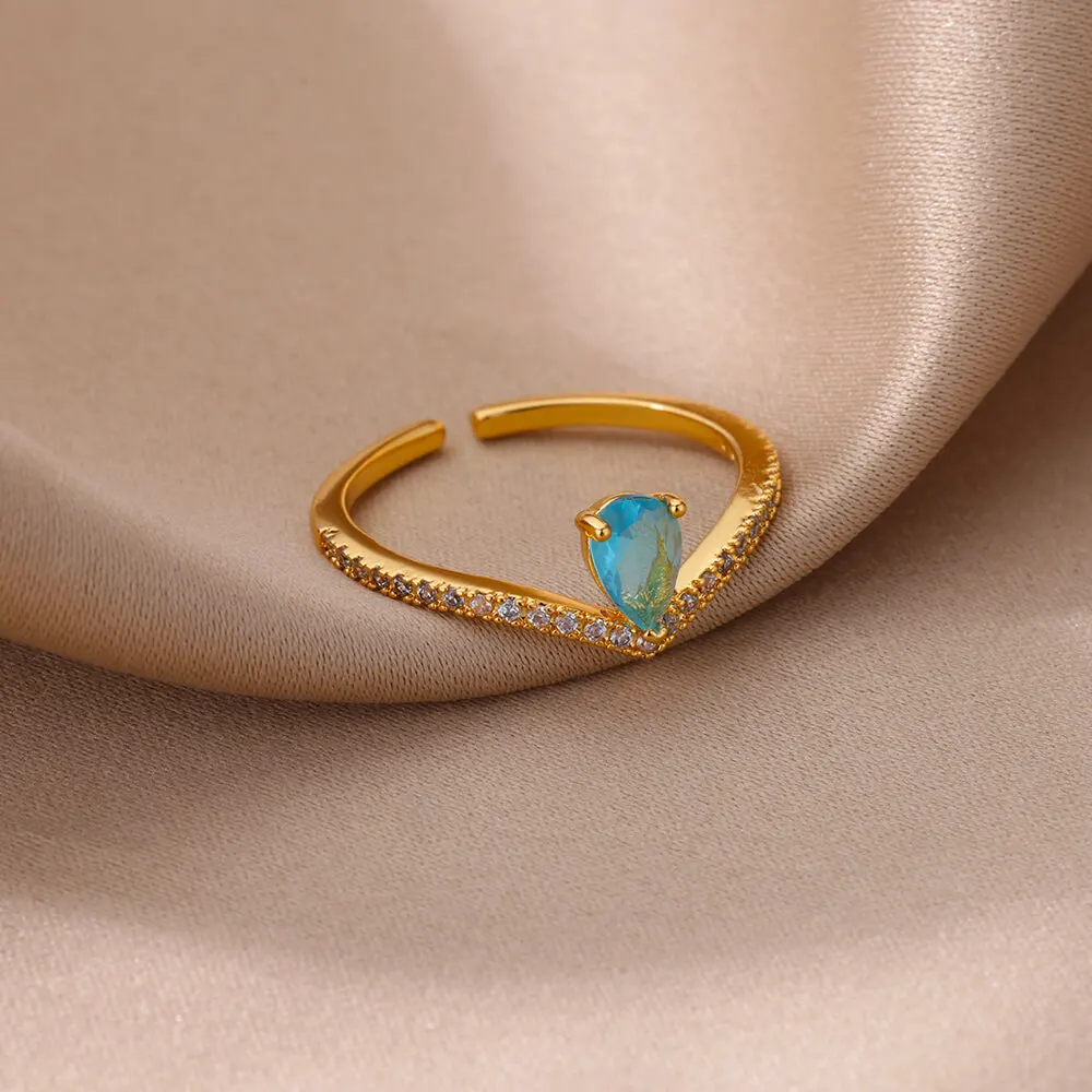 Light-Blue-Water-Drop-Rings-For-Women-Stainless-Steel-Gold-Color-Cubic ...