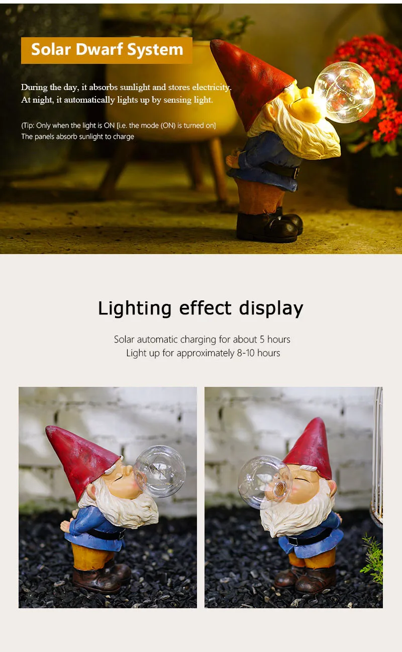 NORTHEUINS Resin Dwarf Bubble Solar Light Figurines Pygmy Decorative S ...