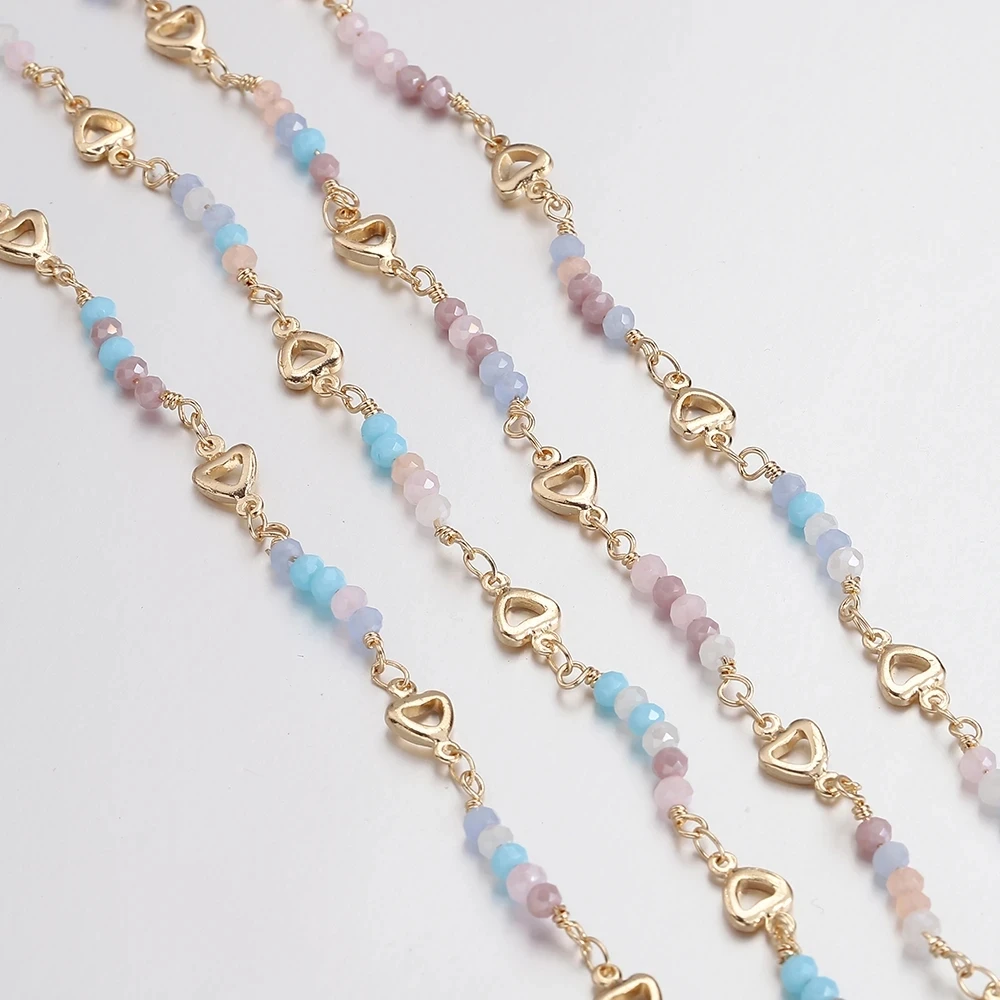 1meter-KC-Gold-Color-Love-Heart-Beads-Chain-Crystal-Beading-Copper ...
