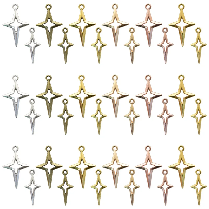 30pcs-Antique-Silver-Pole-Star-Charms-Alloy-Metal-Hollow-Four-pointed ...
