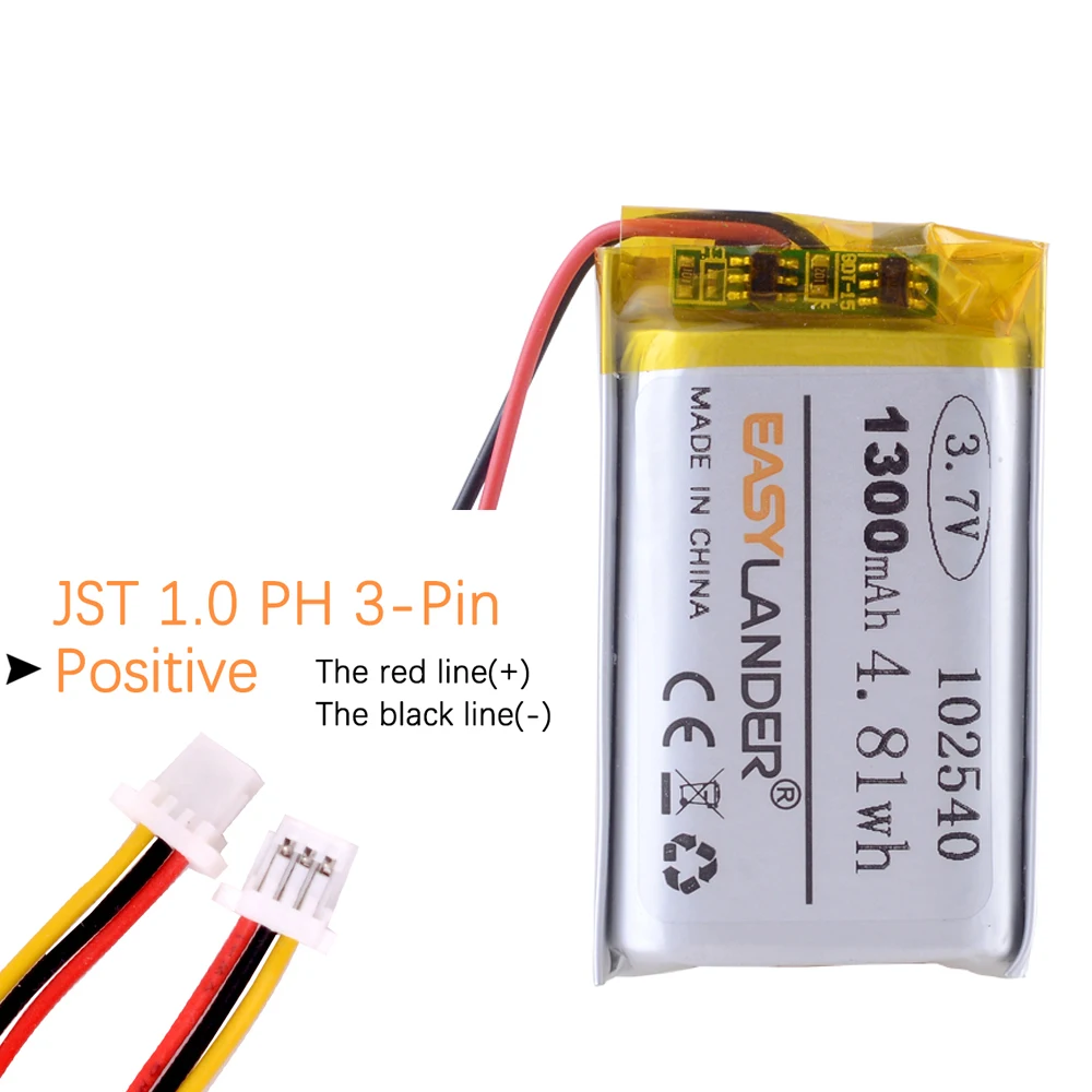 3-7V-1300mAh-4-81Wh-Li-Polymer-Li-Battery-102540-Thermistor-3-Wires-JST ...
