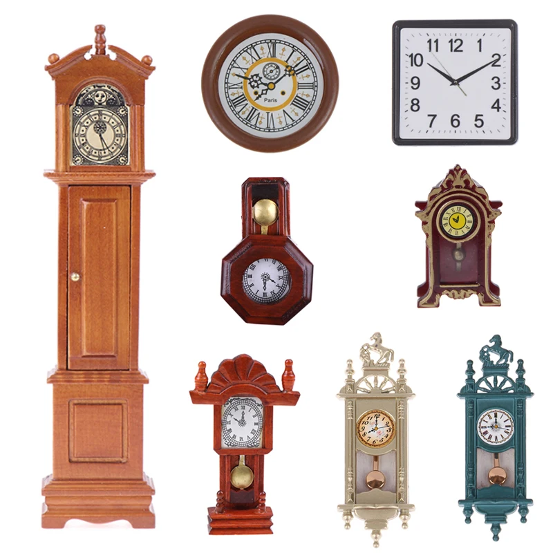 Vintage 1/12 Dollhouse Miniature Grandfather Clock Wooden Mini Model ...