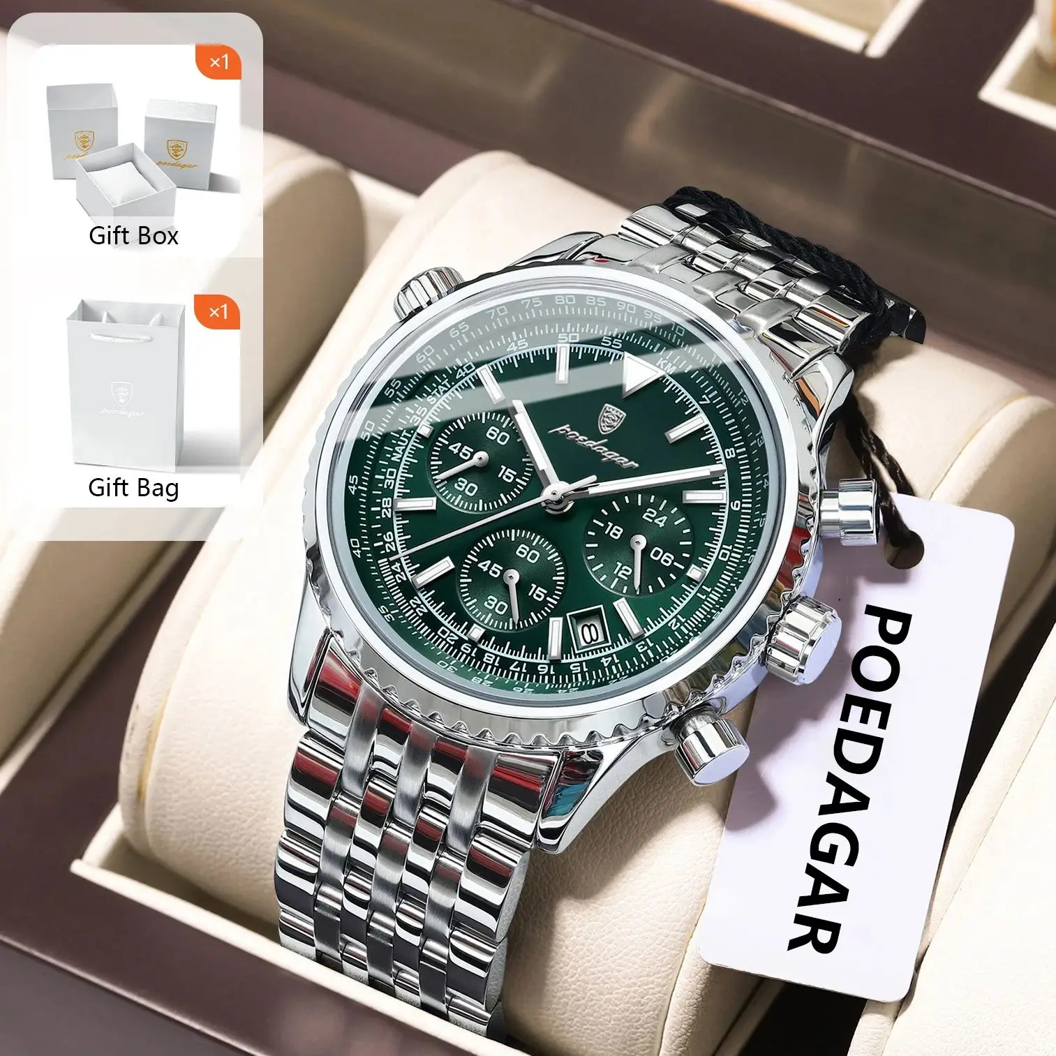 POEDAGAR Luxury Sport Men Watch Stainless Steel Chronograph Date Man ...