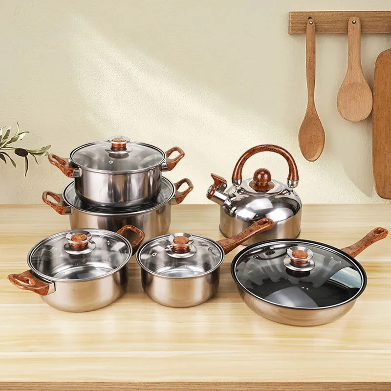 12-piece-Stainless-steel-cookware-set-milk-soup-pot-frying-pan-kettle ...