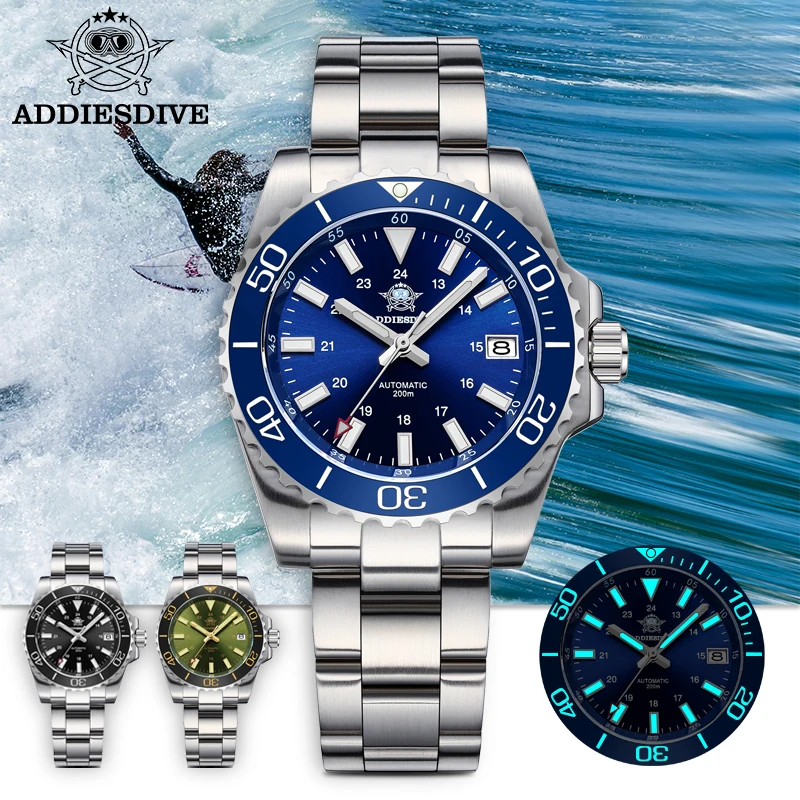 ADDIESDIVE Men's Luxury Diving Watch 200m Waterproof Luminous Steel ...