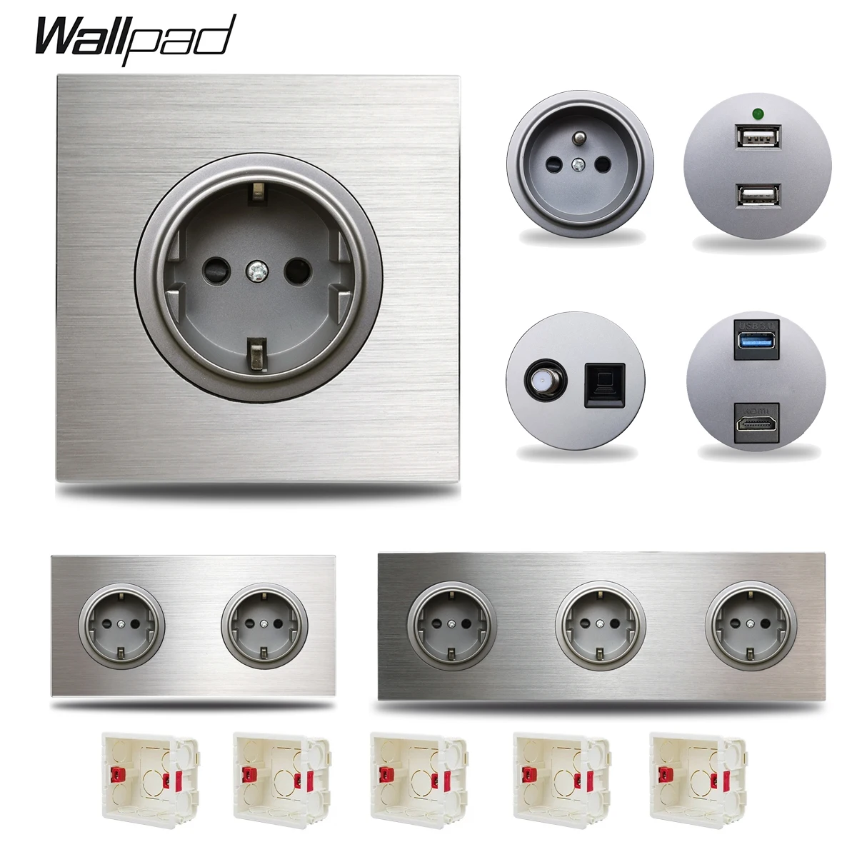 Wallpad-Brushed-Silver-Matte-Grey-EU-Wall-Socket-Aluminum-Metal-Panel-1 ...