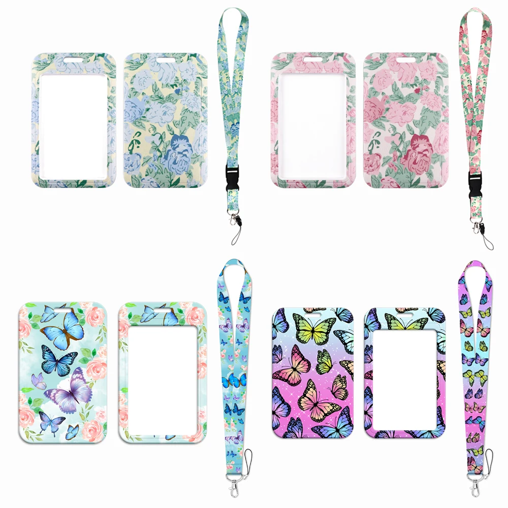 Colourful-Flower-Butterfly-Lanyard-Business-Credit-Card-Holder-Neck ...