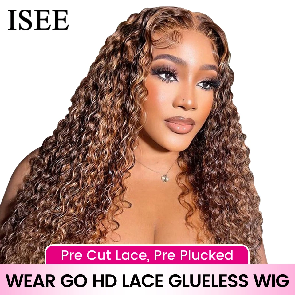 Isee Hair 4/27 Highlight Mongolian Deep Wave 4x6 Hd Lace Glueless Pre Plucked Human Wigs Ready ...