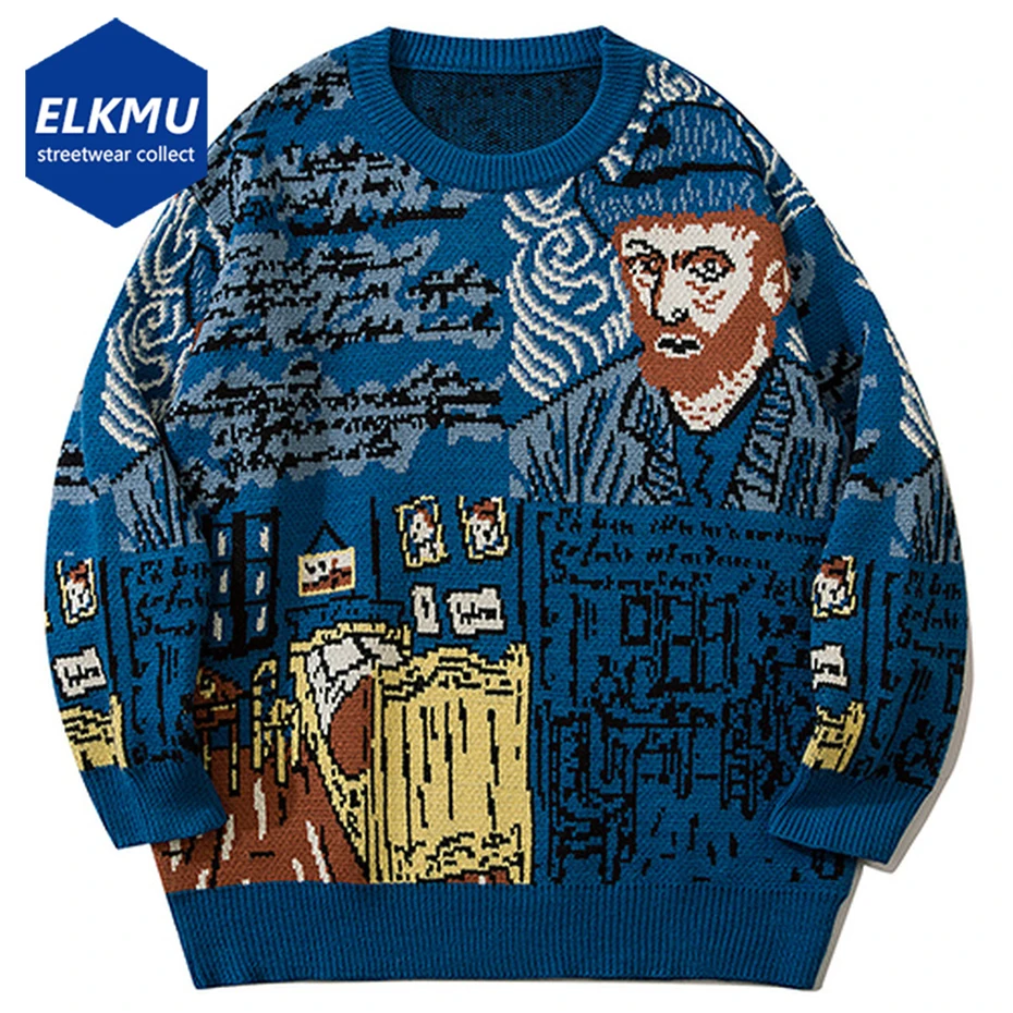 Vintage-Sweater-Streetwear-Hip-Hop-Knitted-Retro-Van-Gogh-Jumper-2023 ...