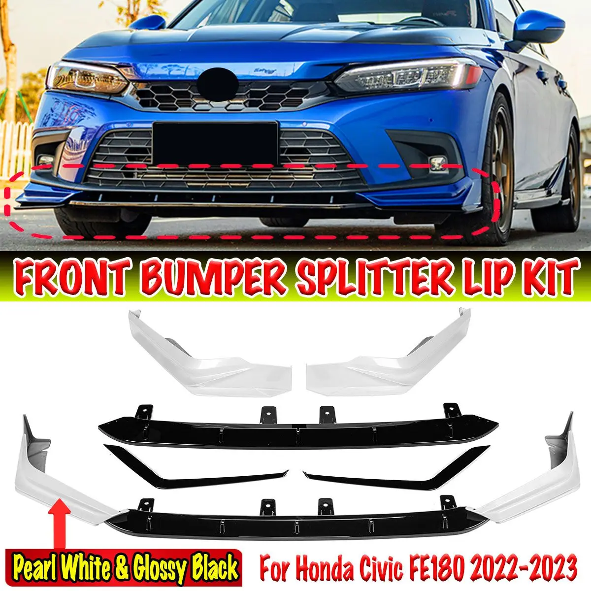 For Honda Civic 2022-2023 Carbon Look ABS Rear Bumpers Lip Side Skirt ...