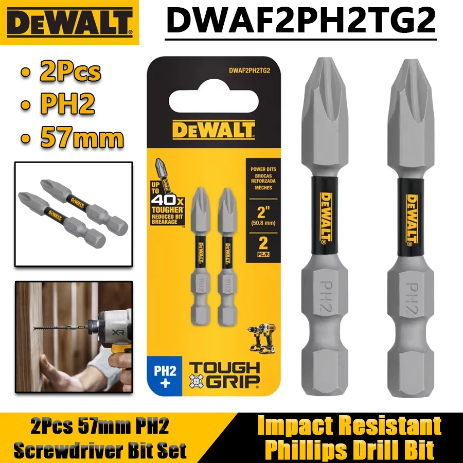 DEWALT 2Pcs 57mm PH2 Wear Resistant Screwdriver Bit Set Impact ...