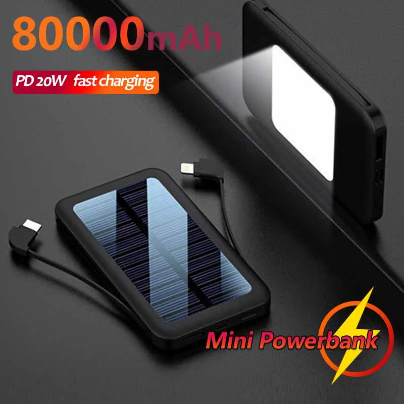 Mini Portable 80000mAh Solar Mobile Power Bank Fast Charging External ...