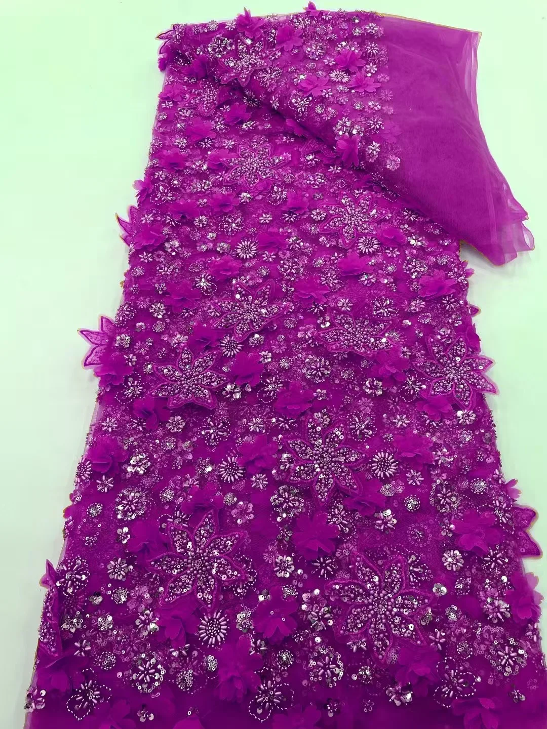 Elegant French Mesh 3D Embroidery Beaded Sequins Lace Fabric African ...