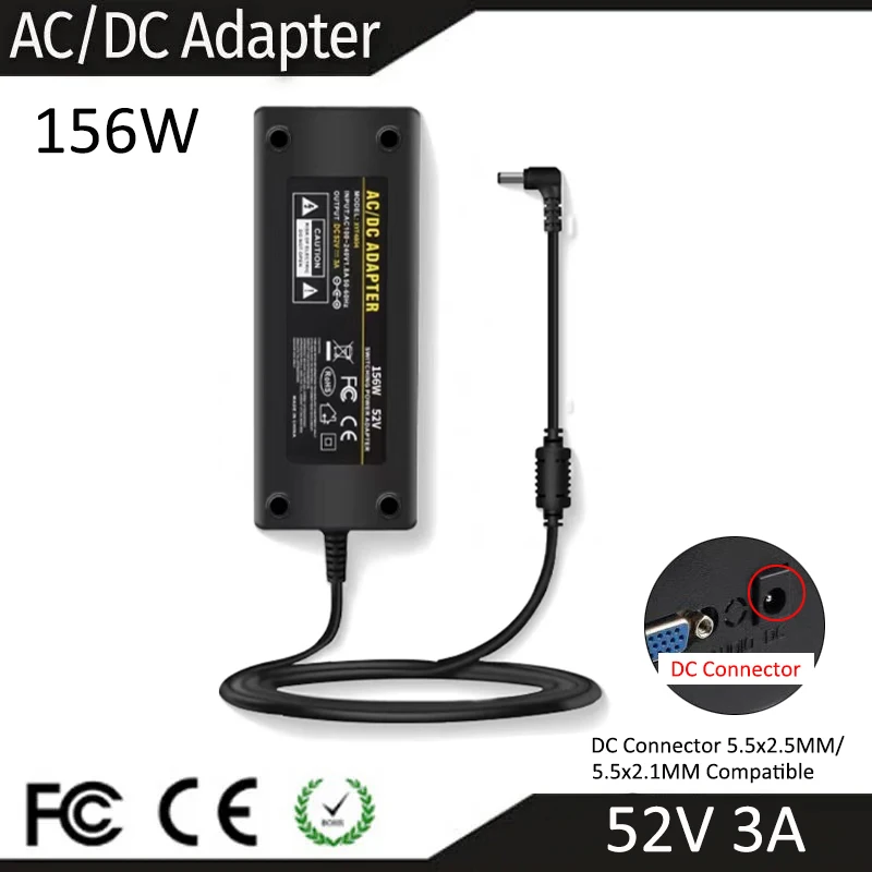 CE FCC certified dc 52v 3a 156W 54volt 56V 1A 2A 3A 4A adapter desktop ...