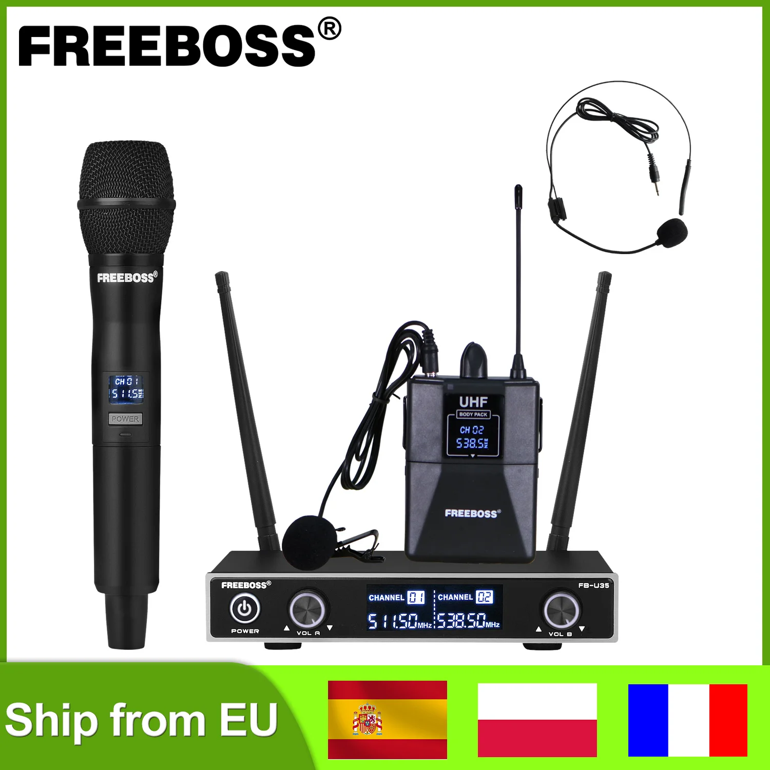 FREEBOSS Handheld and Bodypack with Lavalier Headset Wireless ...