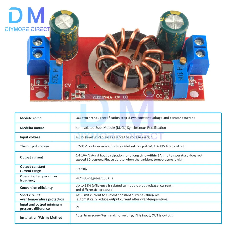 Regulador de cargador ajustable de 10A, módulo de fuente de alimentación de DC DC, 4 32V a 1,2 ...