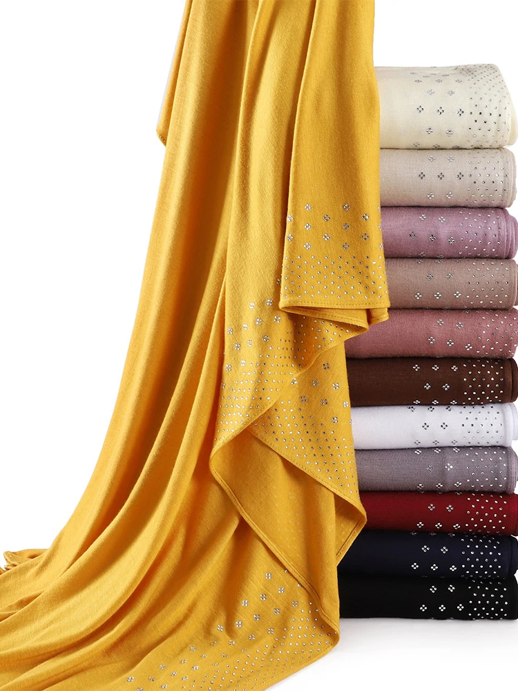Bling Diamonds Star Jersey Hijab Scarf Muslim Rhinestone Turban Femme ...