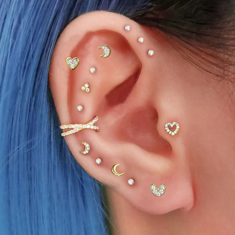 1pc Tragus Helix Piercing Earring For Women Cute Heart Moon Cartilage ...