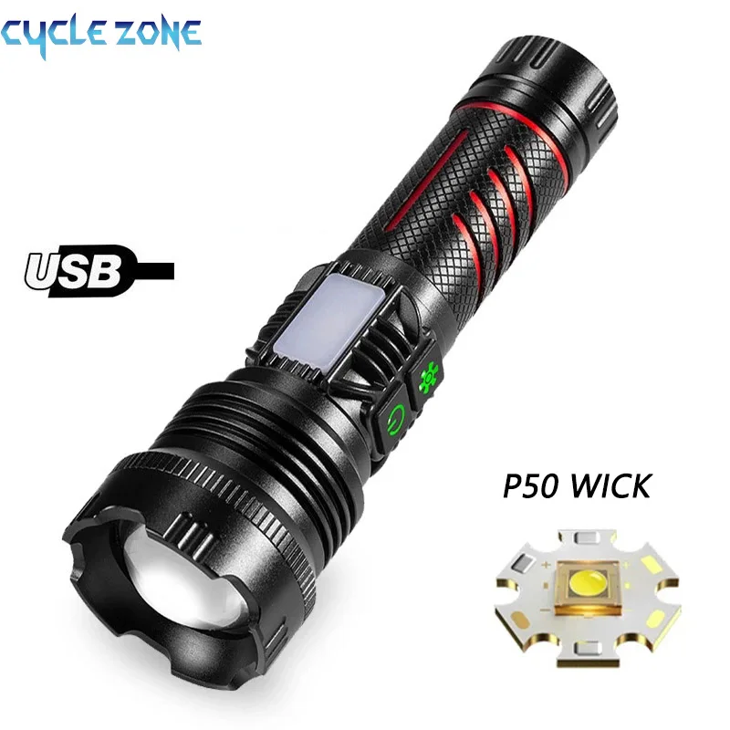 Linterna potente con luz lateral, linterna de aluminio de largo alcance ...