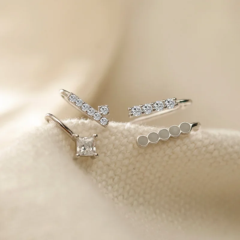 1 Pair 925 Sterling Silver Double Layer Asymmetrical Clip Earrings ...