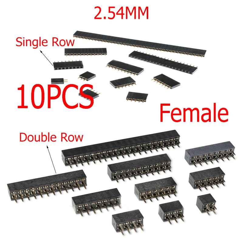 10pcs 2.54mm Double Single Row Straight Needle Female Connector 2/3/4/5/6/7/8/9/10/11/12/13/14 ...