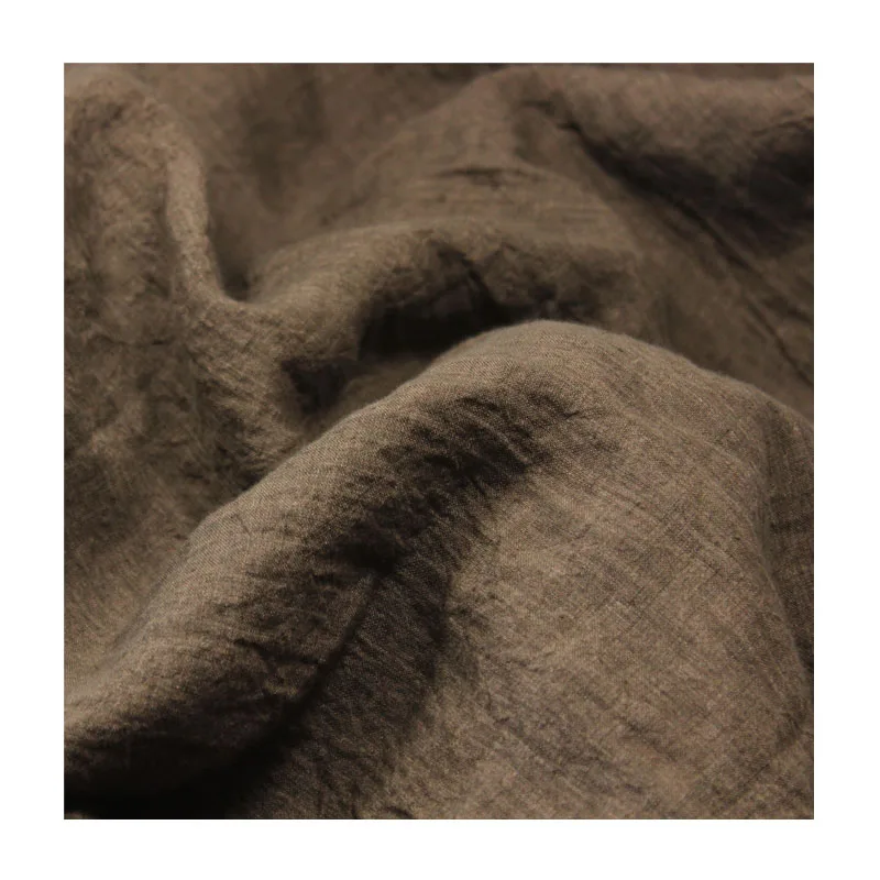 Coffee-Color-Pure-Linen-Fabric-Pleated-Distressed-Washed-Dress-Shirt ...