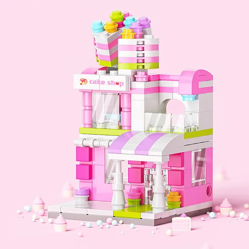 House-Blocks-Mini-City-Shop-Street-View-Snack-Street-Cake-Shop-Children ...