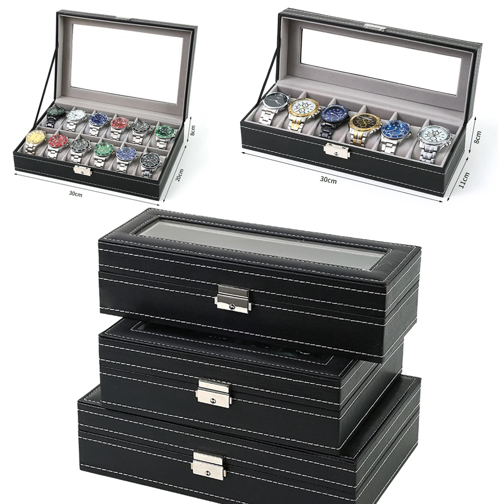 Watch Boxes 2/3/4/5/6/8/10/12 Girds Cases Storage Boxes Watch Organizer ...
