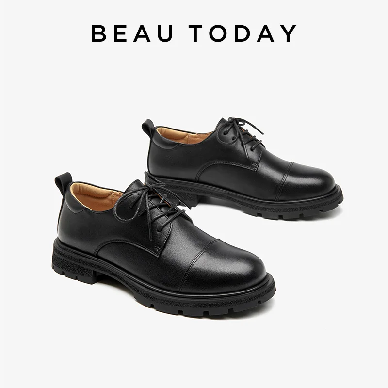 Beau-Today-Derby-Shoes-Women-Round-Toe-Lace-Up-Genuine-Leather-Square ...