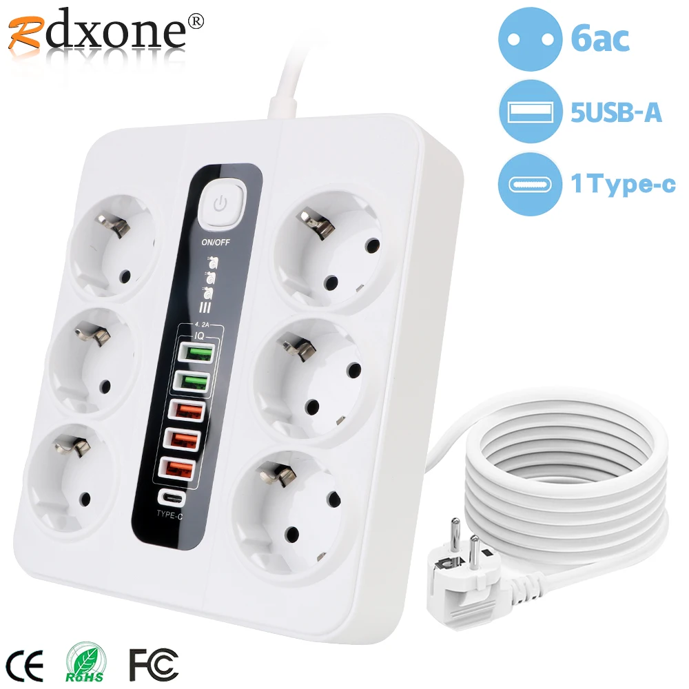 Power-Strip-With-USB-Type-C-Extension-Socket-With-Overload-protection ...