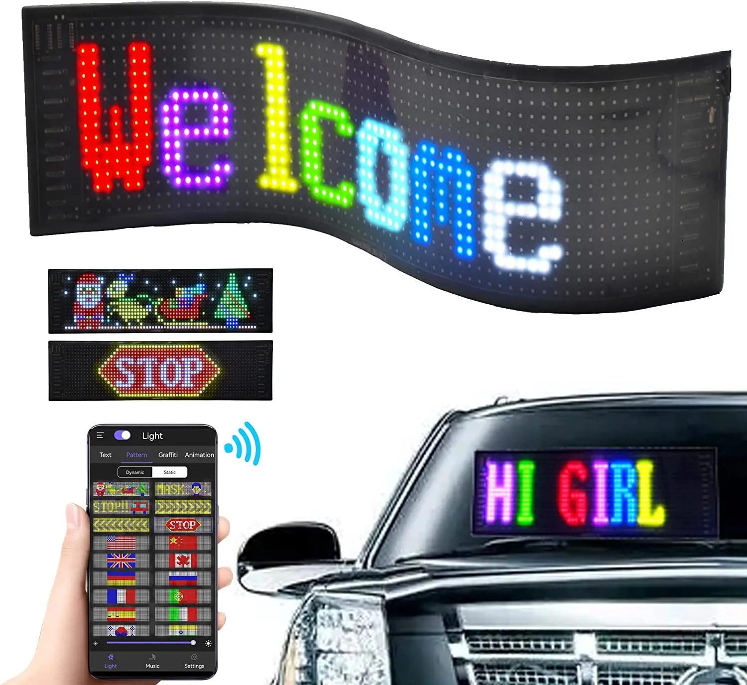 Painel de matriz led usb 5v rolagem brilhante rgb sinais de luz para o ...