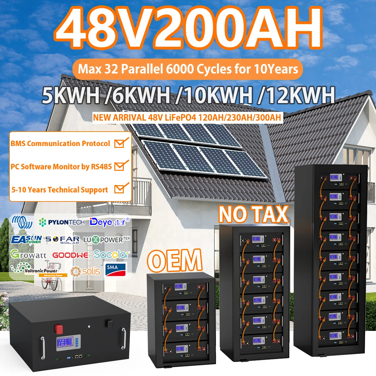 LiFePO4-48V-200Ah-Battery-Pack-10KW-6000-Cycles-16S-200A-Smart-BMS ...