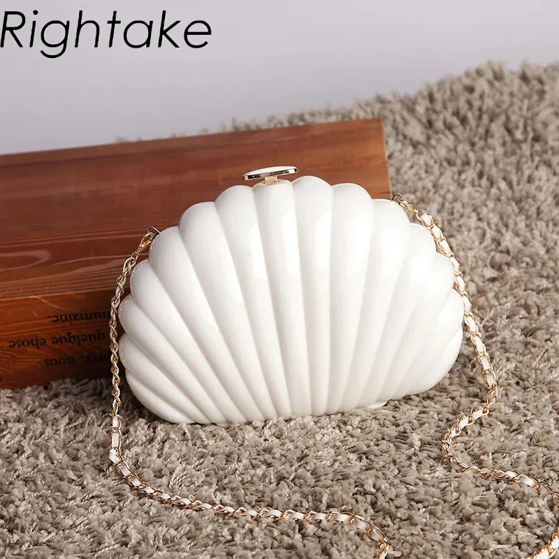 White Acrylic Seashell Shape Women's Handbags Party Fashion Chain ...