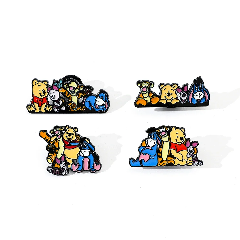 4 Pcs Anime Pooh Bear Brooch Cartoon Tigger Eeyore Piglet Enamel Pin ...