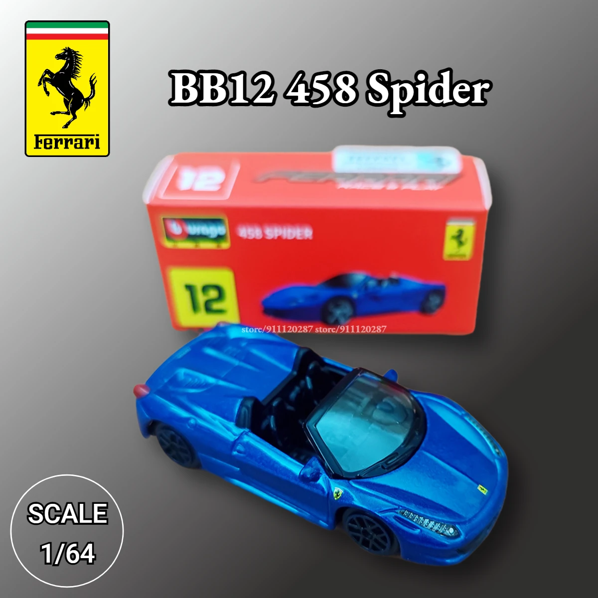 Bburago 1:64 Ferrari Modelo de carro miniatura, BB12 458 Aranha Escala ...