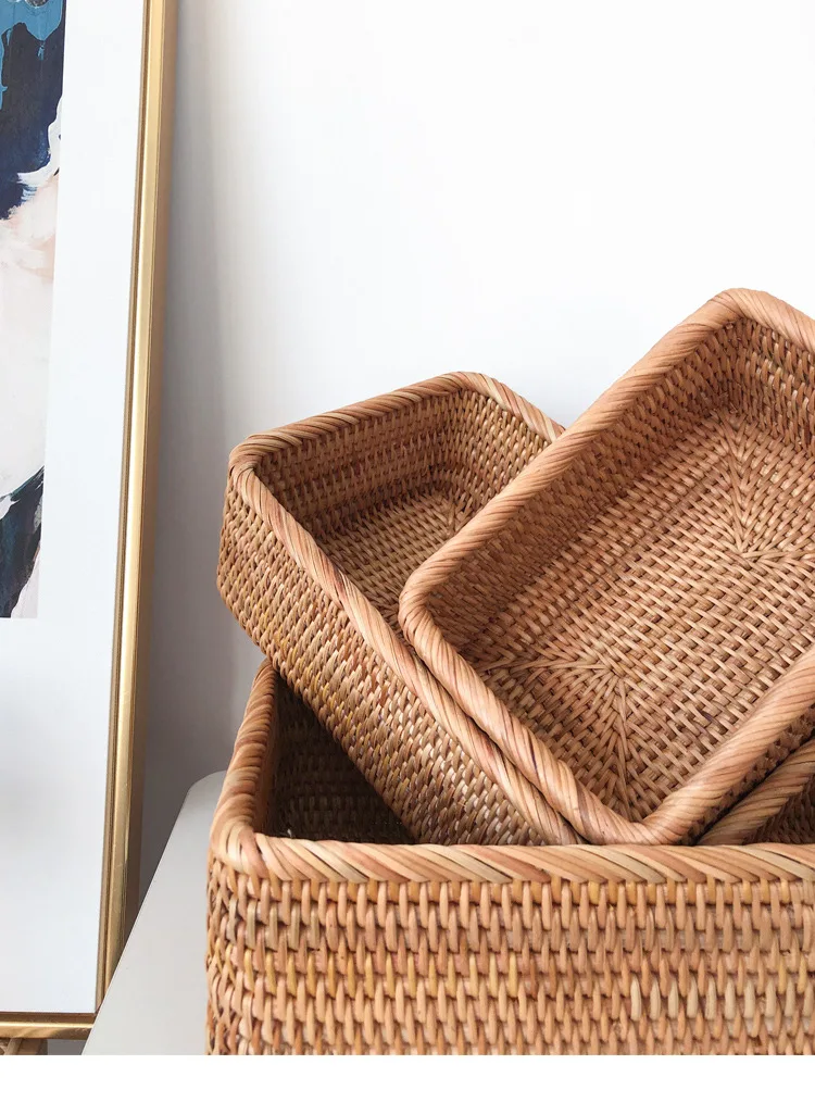Hand-woven-Rattan-Wicker-Basket-Square-Handmade-Rattan-Storage-Basket ...