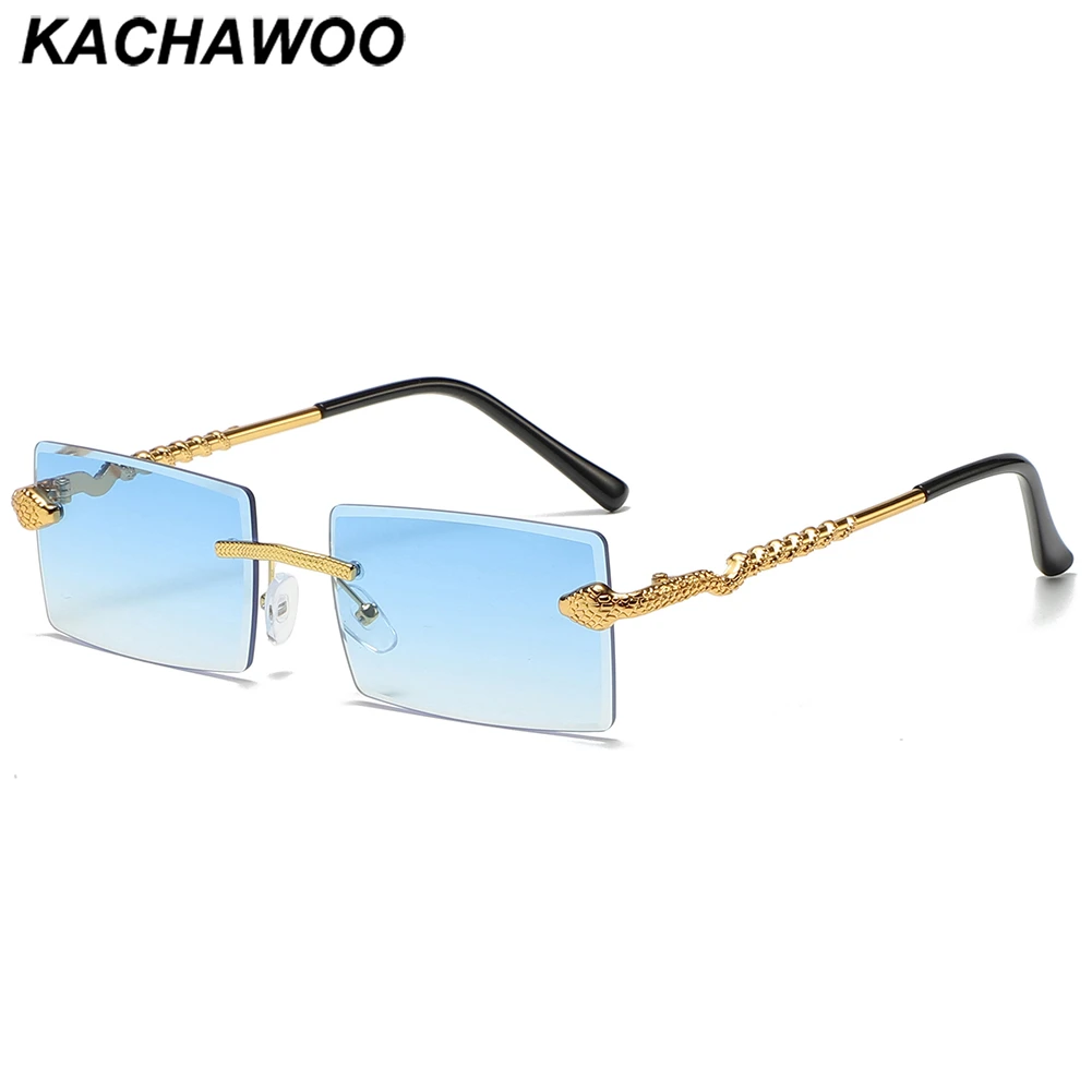 Kachawoo No Frame Sunglasses Metal Men Blue Brown Pink Square Rimless ...