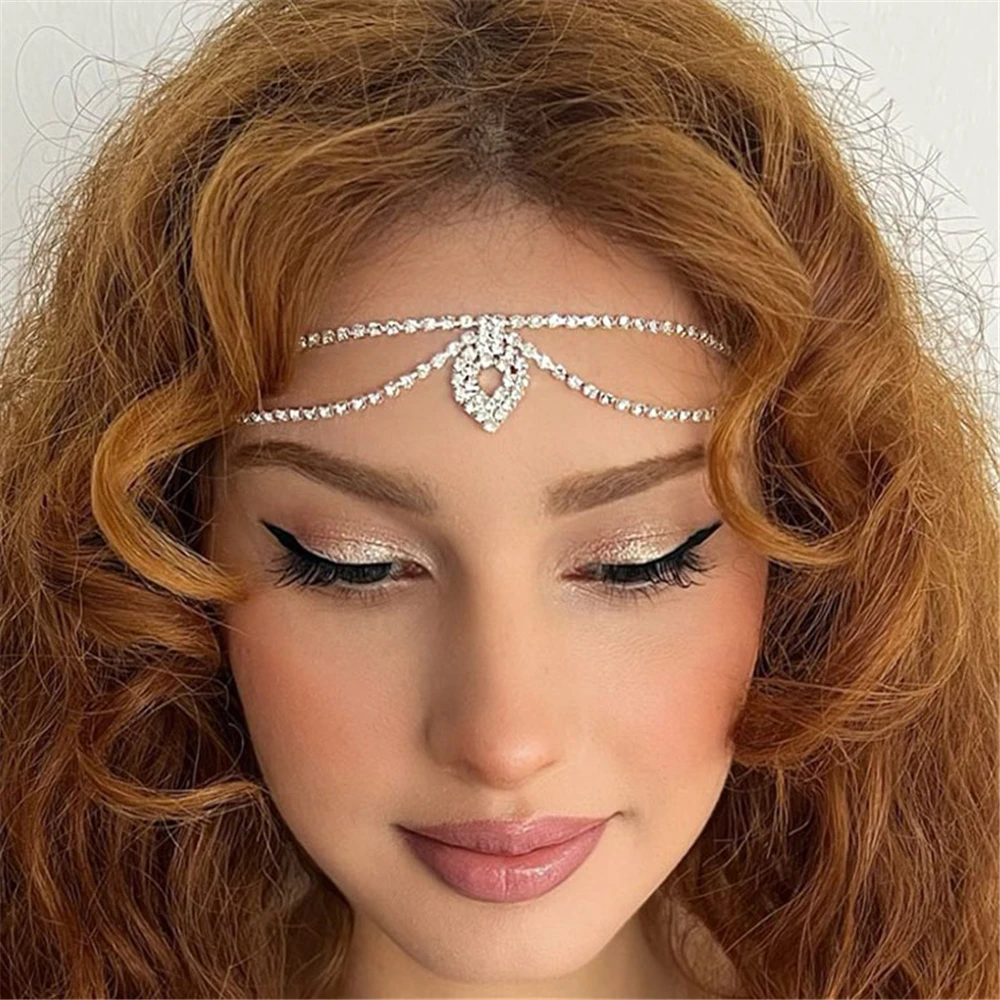 Bohemia Bridal Geometric Forehead Hair Chain Rhinestone Jewelry for ...